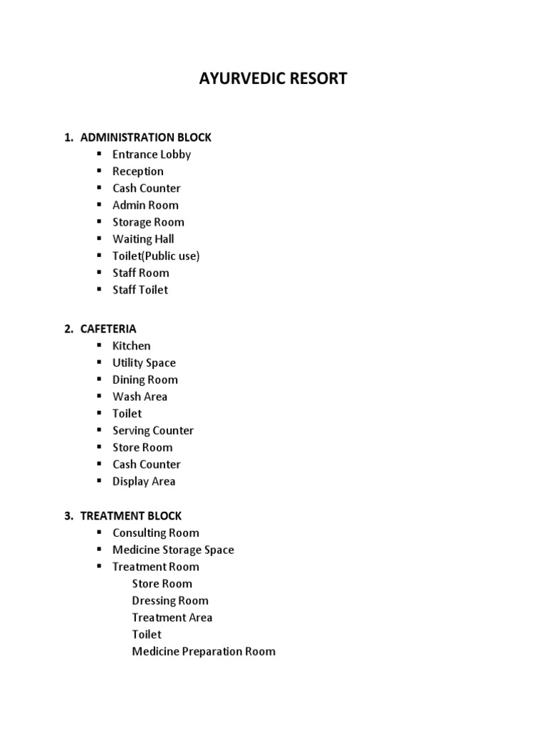 Ayurvedic Resort: 1. Administration Block | PDF | Toilet | Water