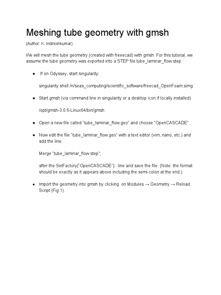 Meshing Tube Geometry With GMSH: (Author: K. Indireshkumar) | PDF ...