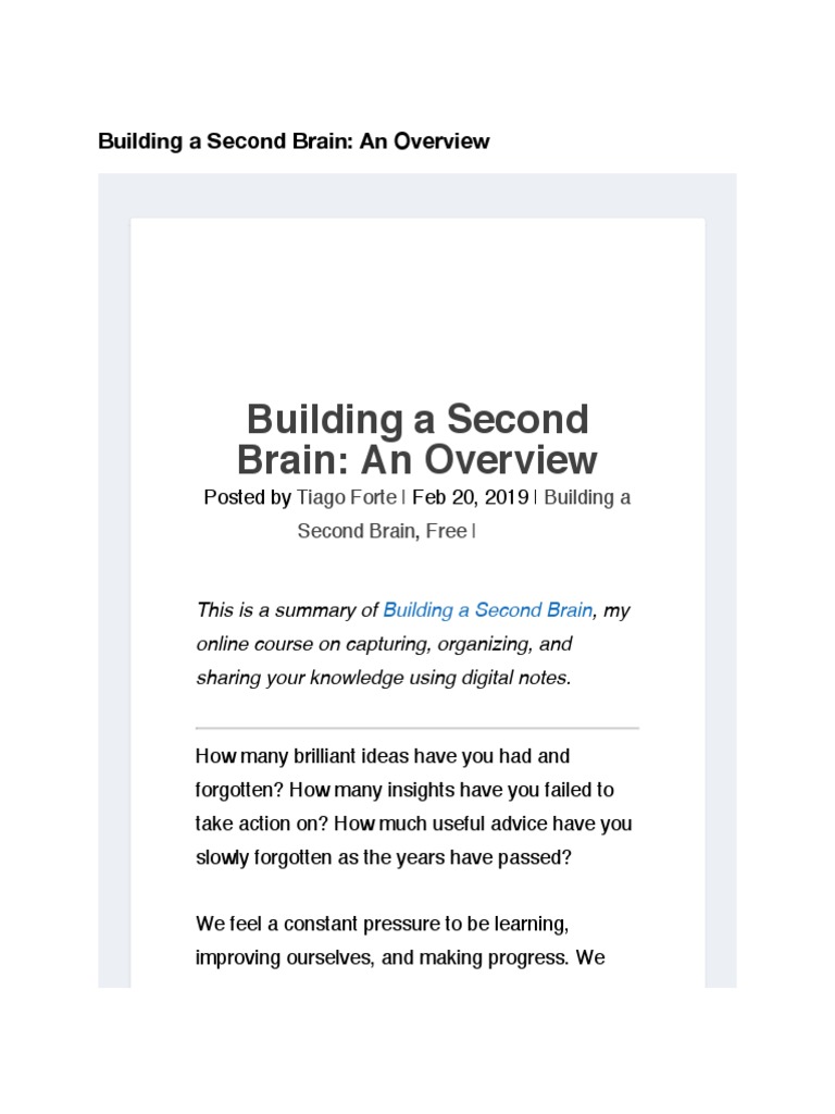 Building a Second Brain Guide | PDF | Idea | Educational Technology
