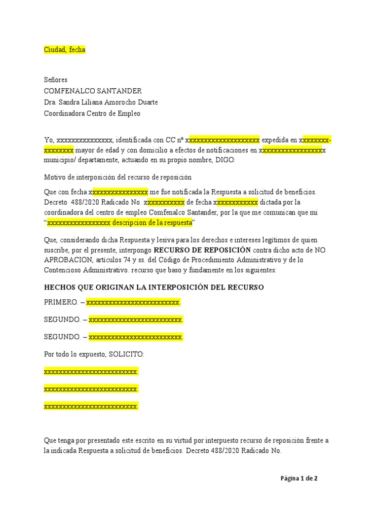 Recurso de Reposicion Modelo | PDF | Derecho