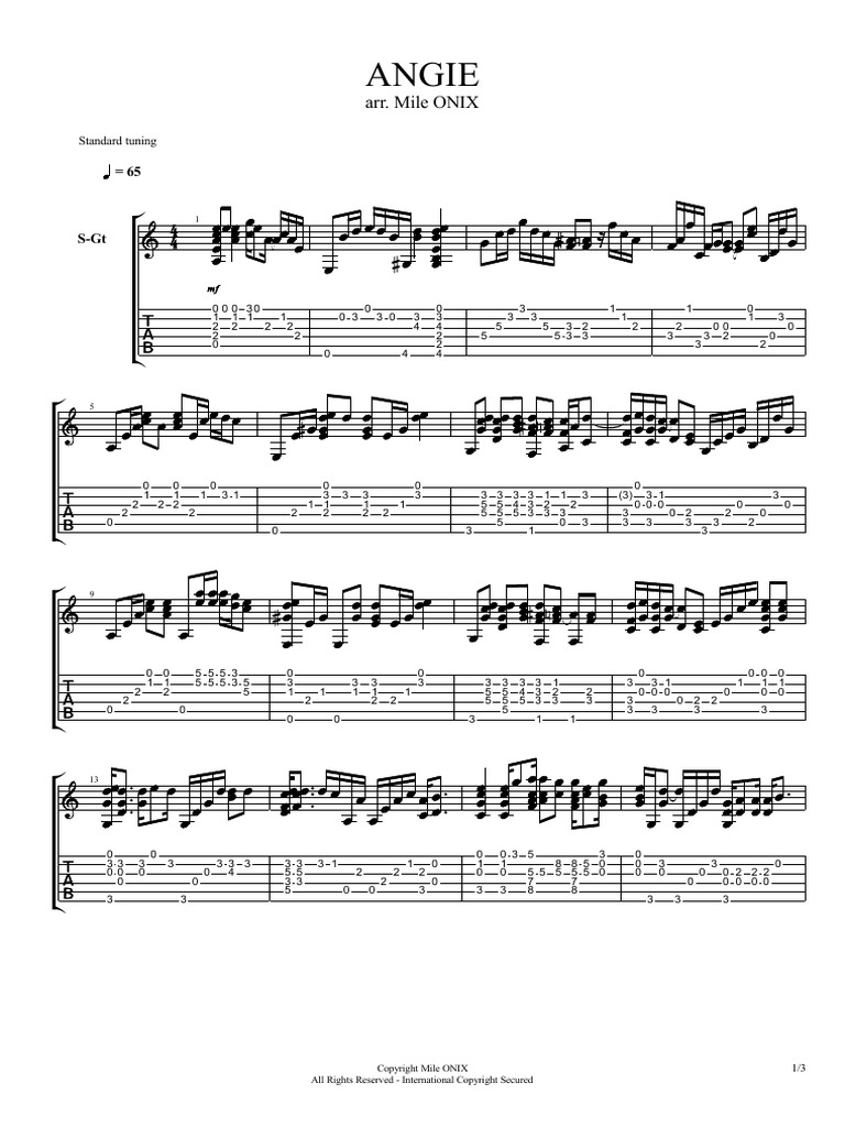 Angie (Rolling Stones) - Guitar Tabs (Mile Karovski Onyx) | PDF