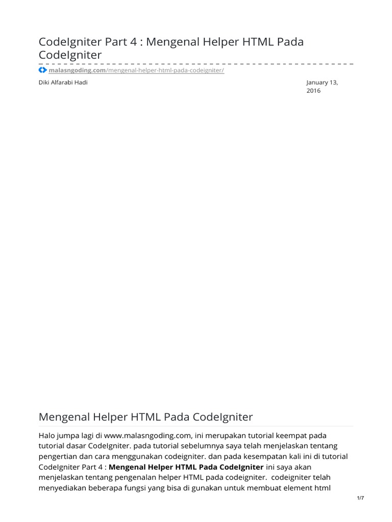 Panduan Helper HTML di CodeIgniter | PDF