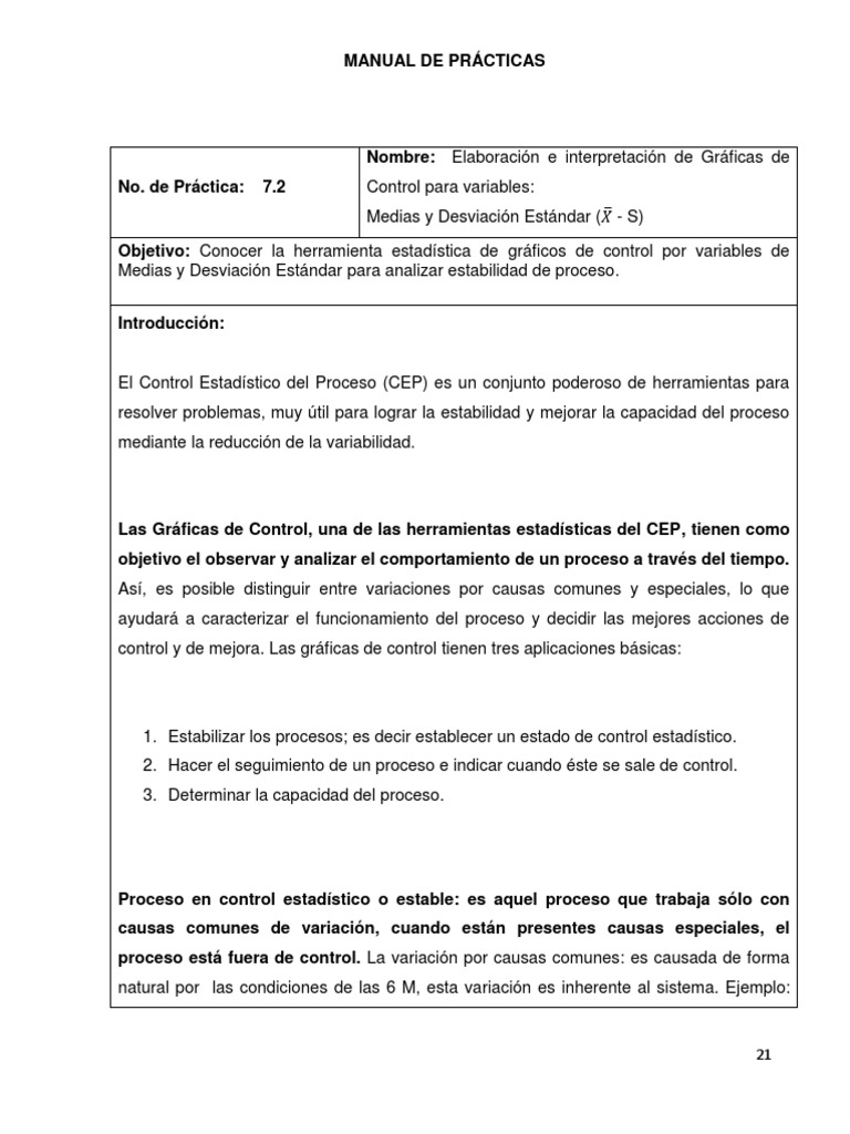 Práctica 7.2 - Gráfica de Control de Medias y Desv. Estándar | PDF ...