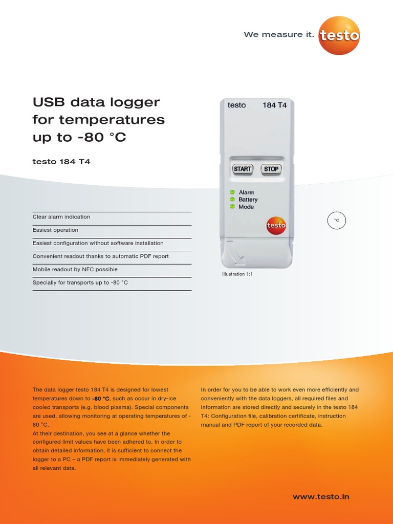 USB Data Logger For Temperatures Up To - 80 °C: Testo 184 T4 | PDF ...