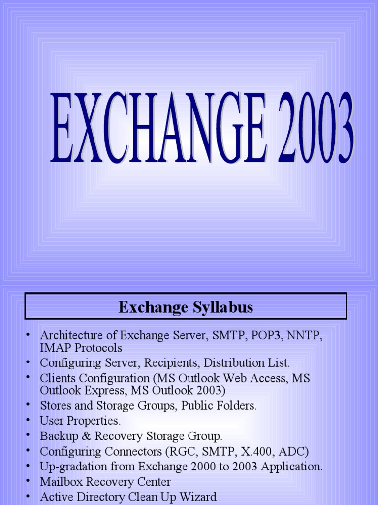 Exchange Slides | PDF | Microsoft Exchange Server | Microsoft Outlook