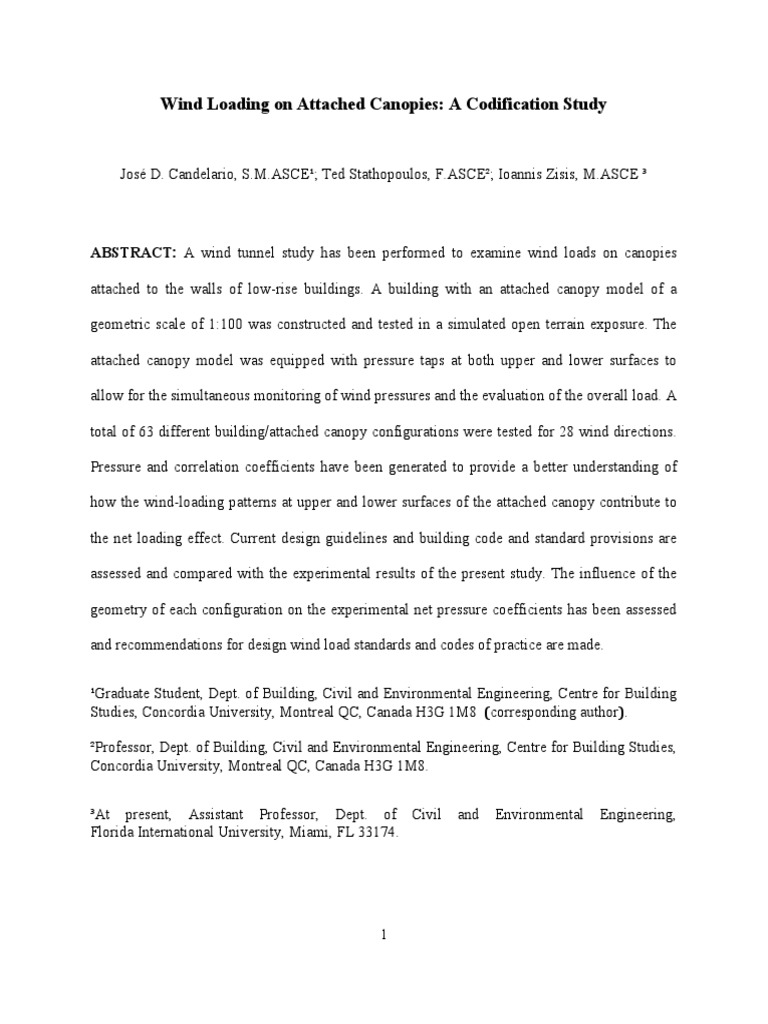 1-Wind Loading On Attached Canopies A Codification Study | PDF | Wind ...