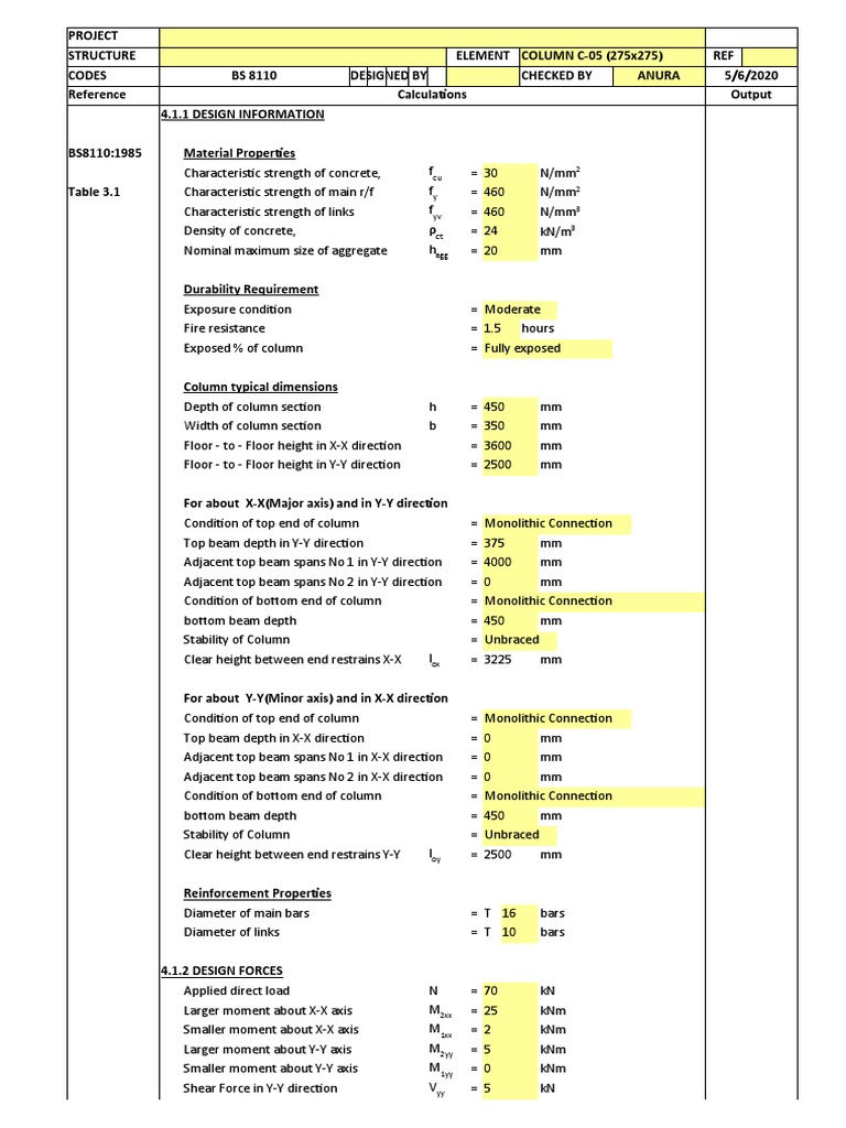 Column Design Sheet - Short Column | PDF | Beam (Structure) | Column