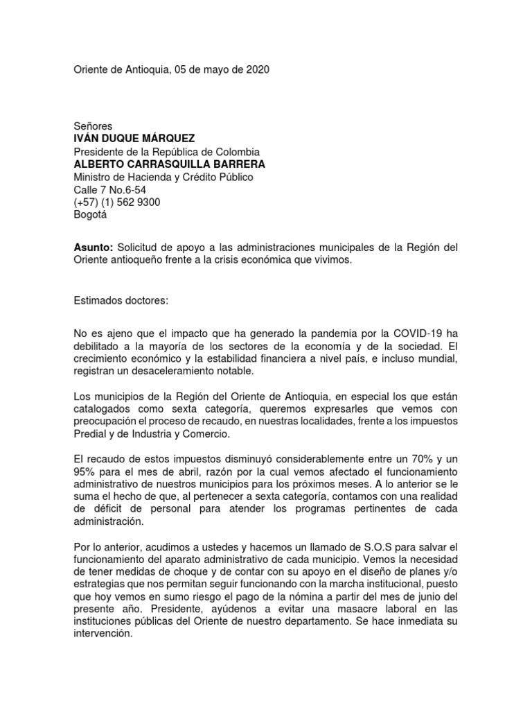 Carta Al Presidente Con Firmas | PDF | Finanzas y dinero | Política