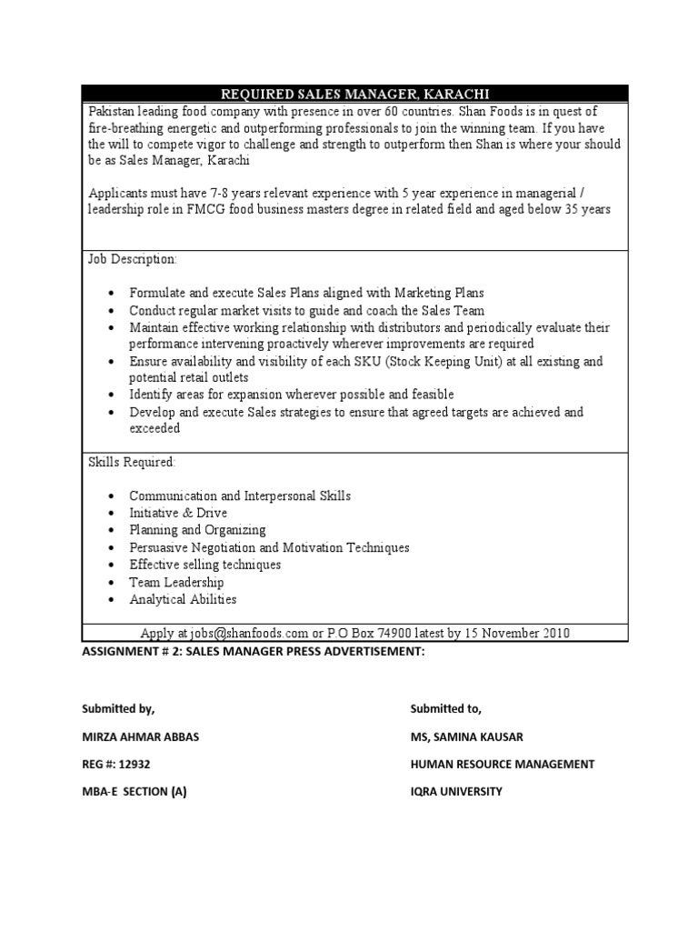 Required Sales Manager | PDF | Self-Improvement