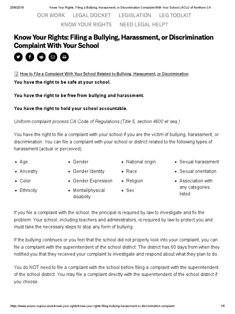 Know Your Rights - Filing A Bullying, Harassment, or Discrimination ...