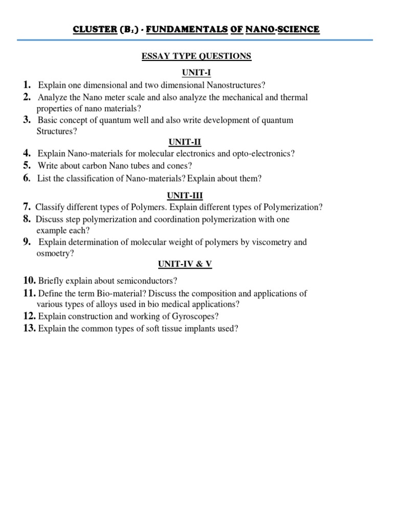 Essay Type Questions Unit-I | Download Free PDF | Nanotechnology ...