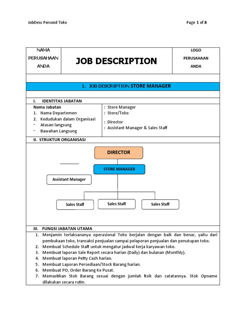 Deskripsi Tugas Personil Toko | PDF | Bisnis