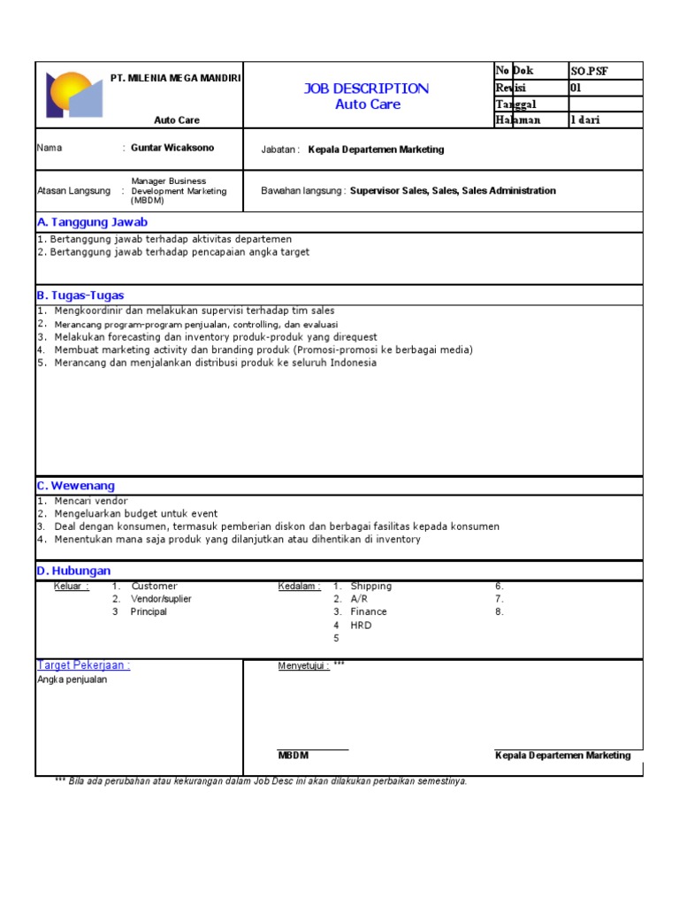 Contoh Jobdesc 2 | PDF