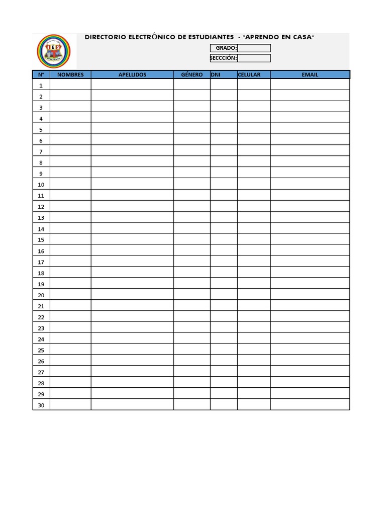 Plantilla DIRECTORIO - ESTUDIANTES - E - INFORMACION - NECESARIA ...