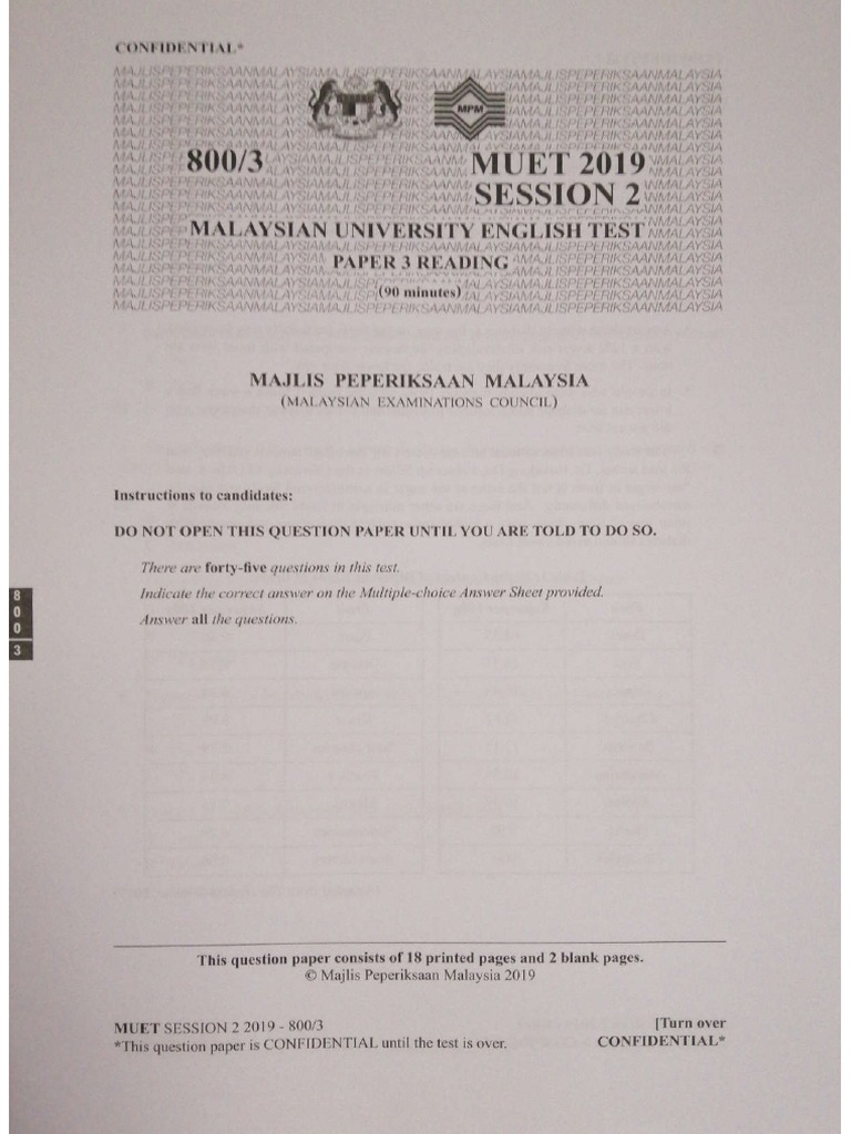 MUET Session 2 2019-Reading PDF | PDF