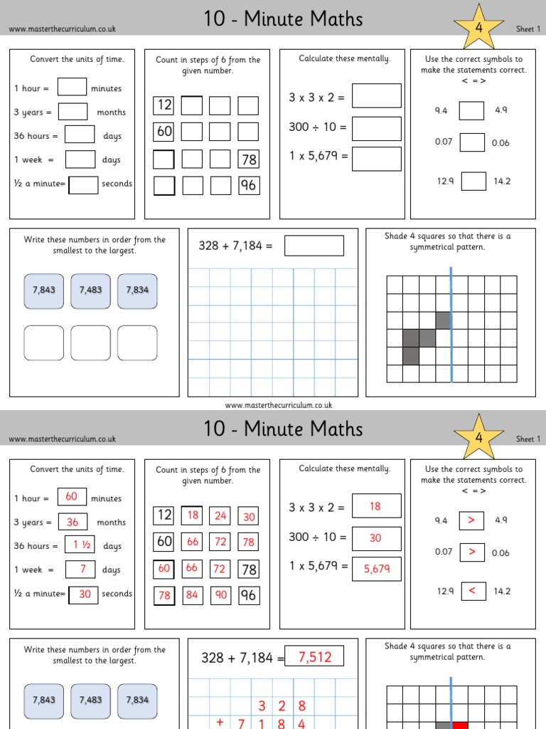 10 Minute Maths Year 4 Full File | PDF | Numbers | Decimal