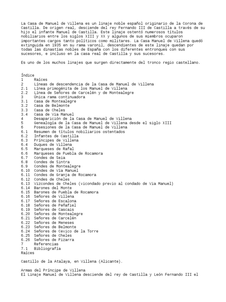 Historia del linaje noble español Manuel de Villena: Orígenes, líneas ...