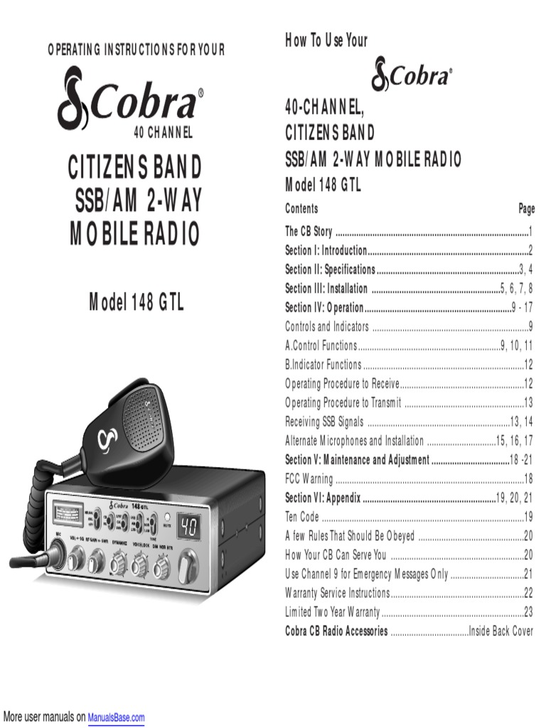 Cobra 148 GTL. | PDF | Antenna (Radio) | Loudspeaker