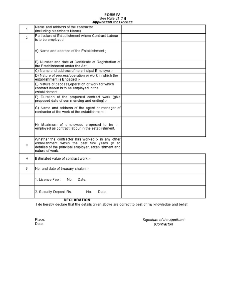 04-Application Form - Labour License | PDF | Employment | Civil Law ...