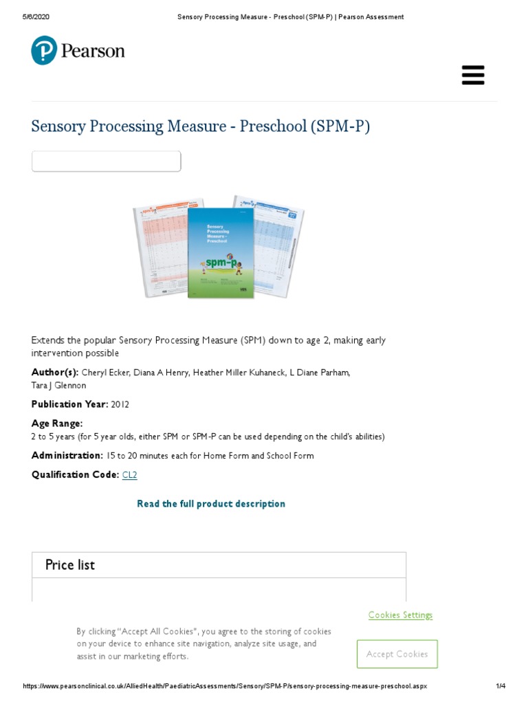 Sensory Processing Measure - Preschool (SPM-P) : Price List | PDF ...