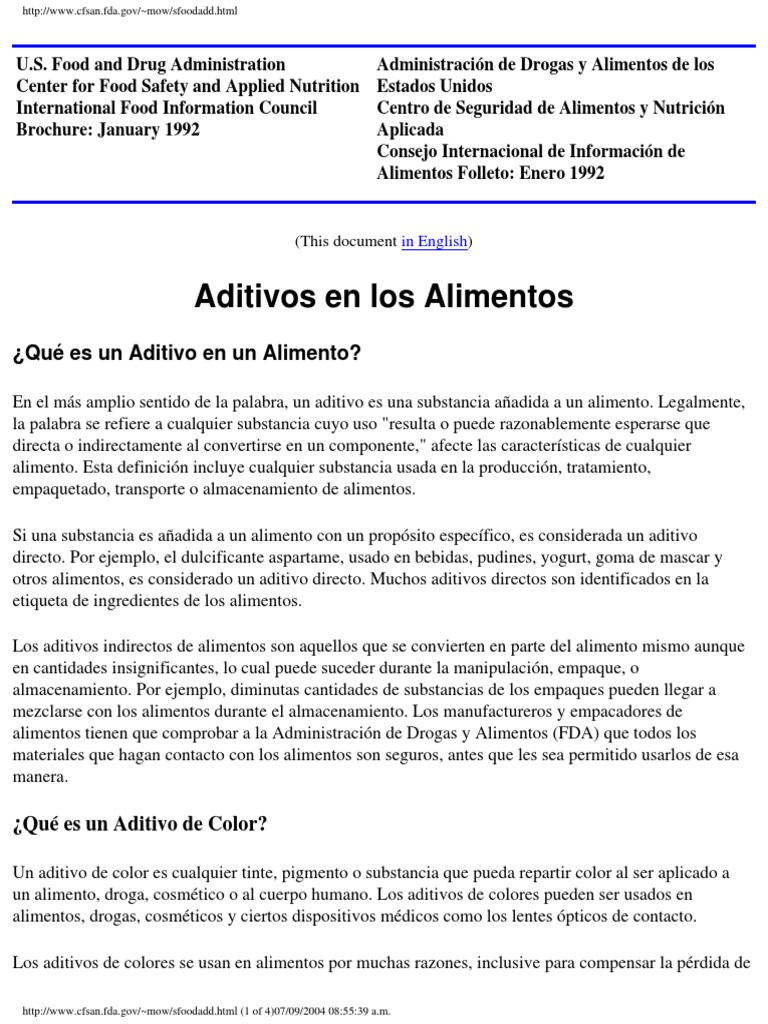 Aditivos en Alimentos FDA | PDF | Administración de Alimentos y Drogas ...