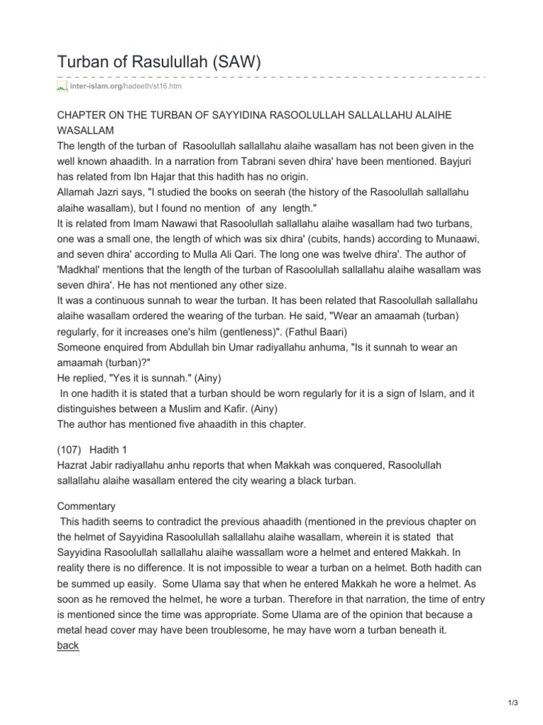 Turban of Prophet Muhammad (SAW) | PDF | Muhammad | Hadith