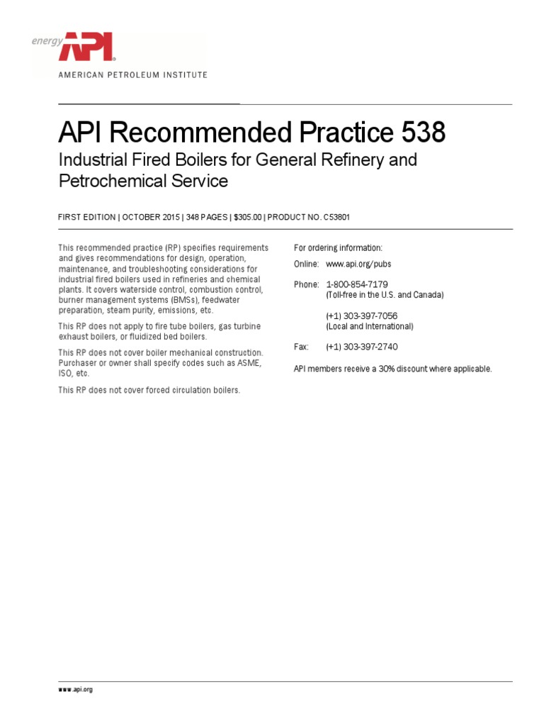 API Recommended Practice 538: Industrial Fired Boilers For General ...