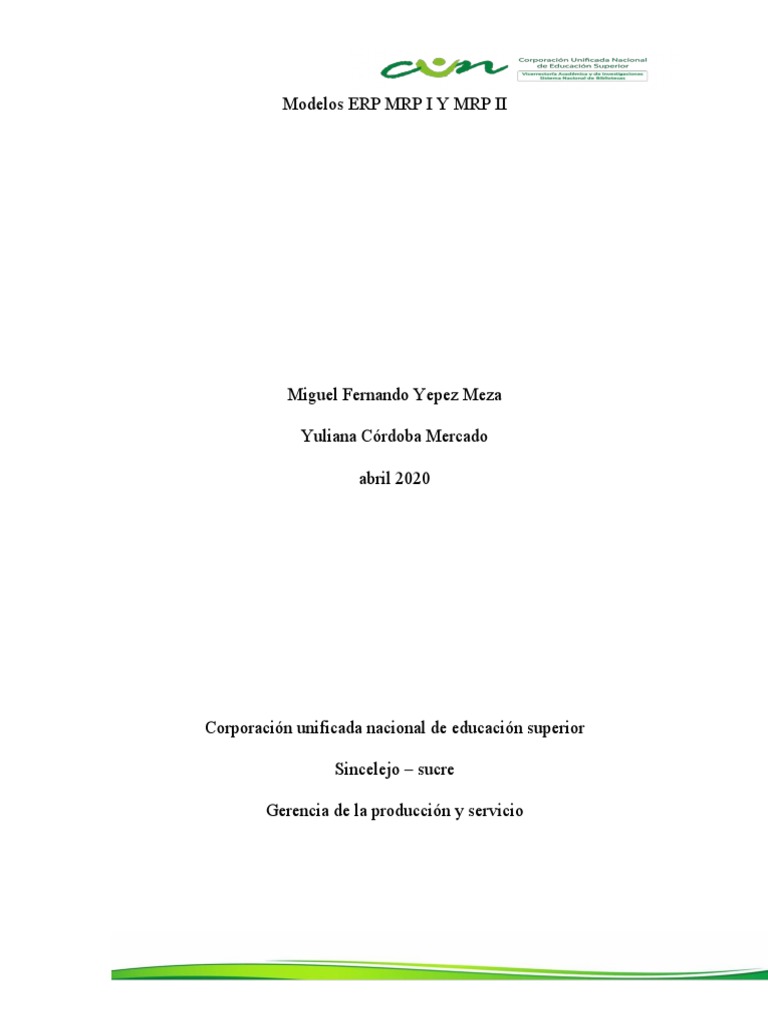 Modelos Erp MRP I y MRP Ii | PDF | Planificación de recursos ...