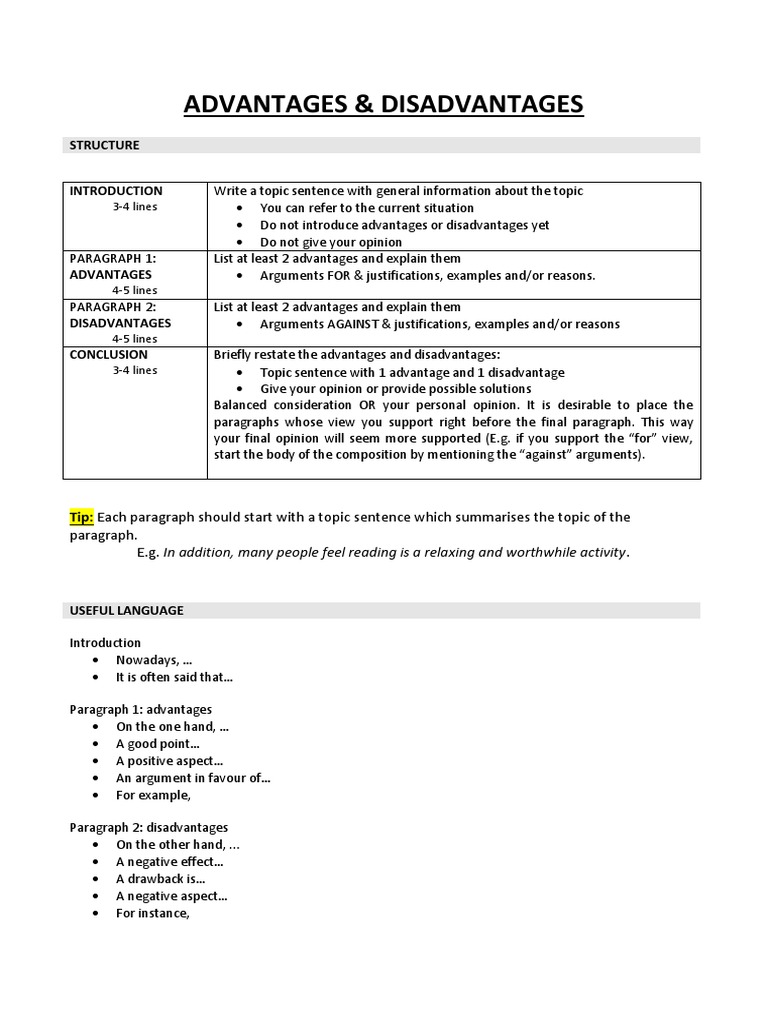 Writing An Advantages and Disadvantages Essay | PDF | Tourism | Argument