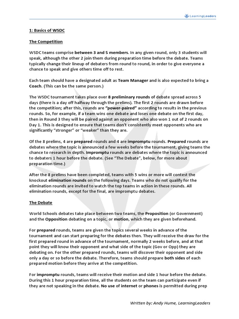 WSDC Debate Format and Speaker Roles | PDF | Public Sphere | Policy
