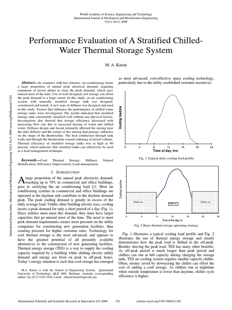 Performance Evaluation of A Stratified Chilled-Water Thermal Storage ...