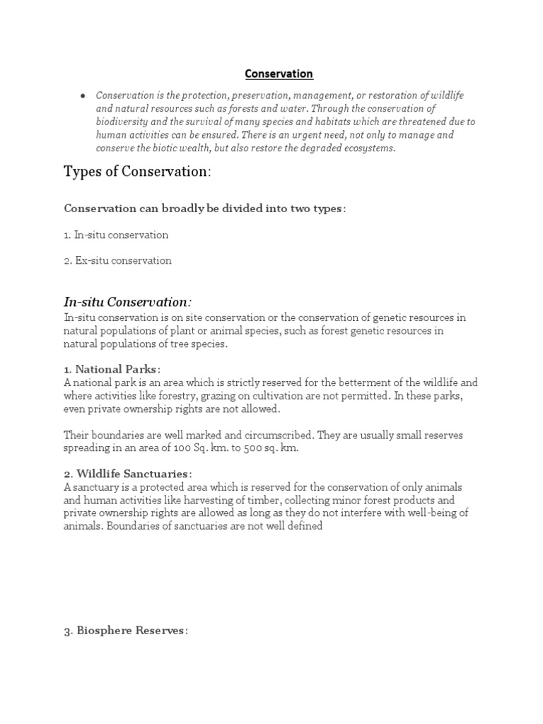 Types of Conservation | PDF | Conservation Biology | Protected Area
