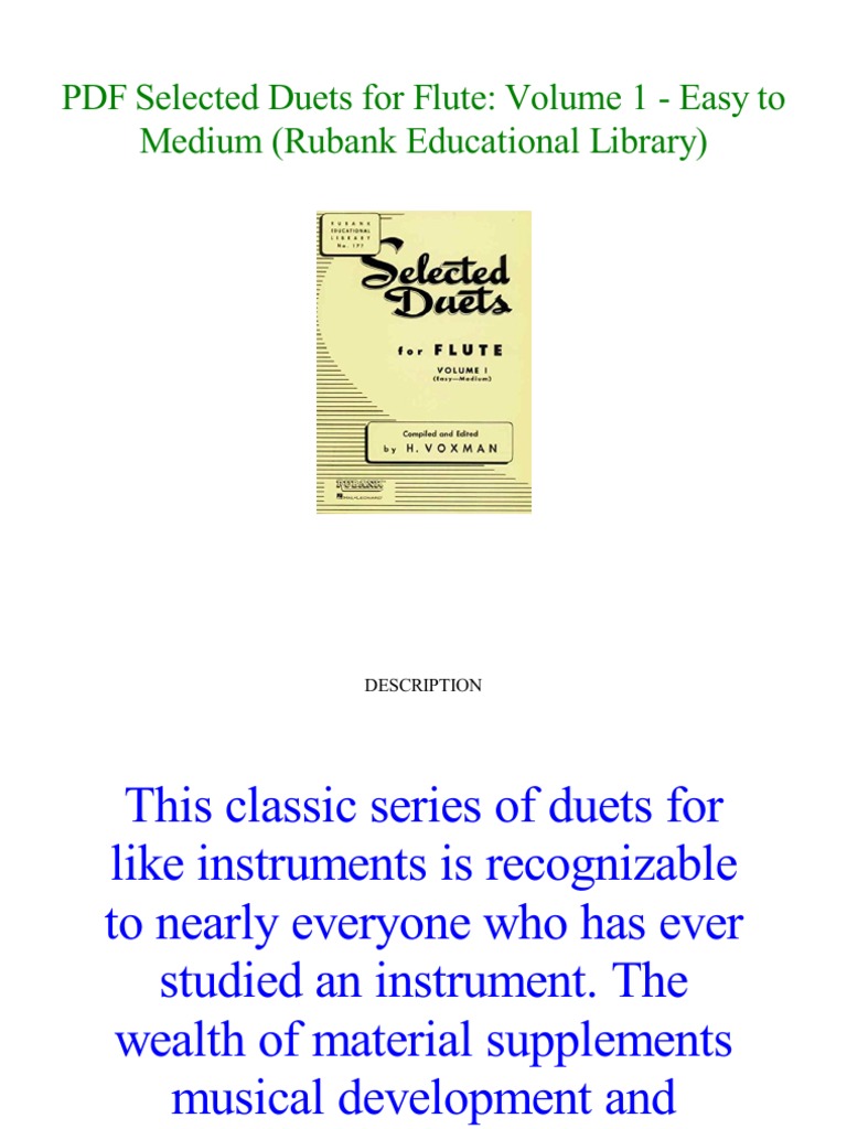PDF Selected Duets For Flute: Volume 1 - Easy To Medium (Rubank Educational Library) | PDF