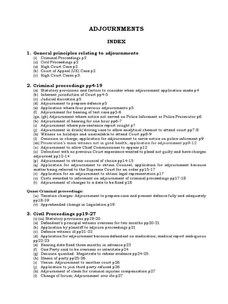 Adjournments: Index | PDF | Lawsuit | Ethical Principles