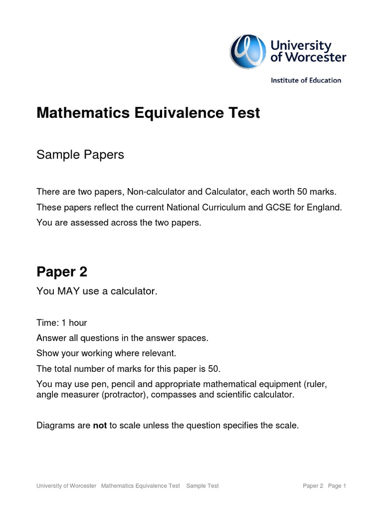 Mathematics Equivalence Test Sample 2 PDF | PDF | Shape | Angle