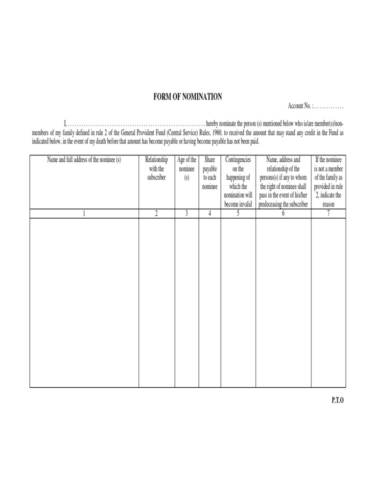 GPF Nomination Form PDF | PDF | Oath Of Office | Wife