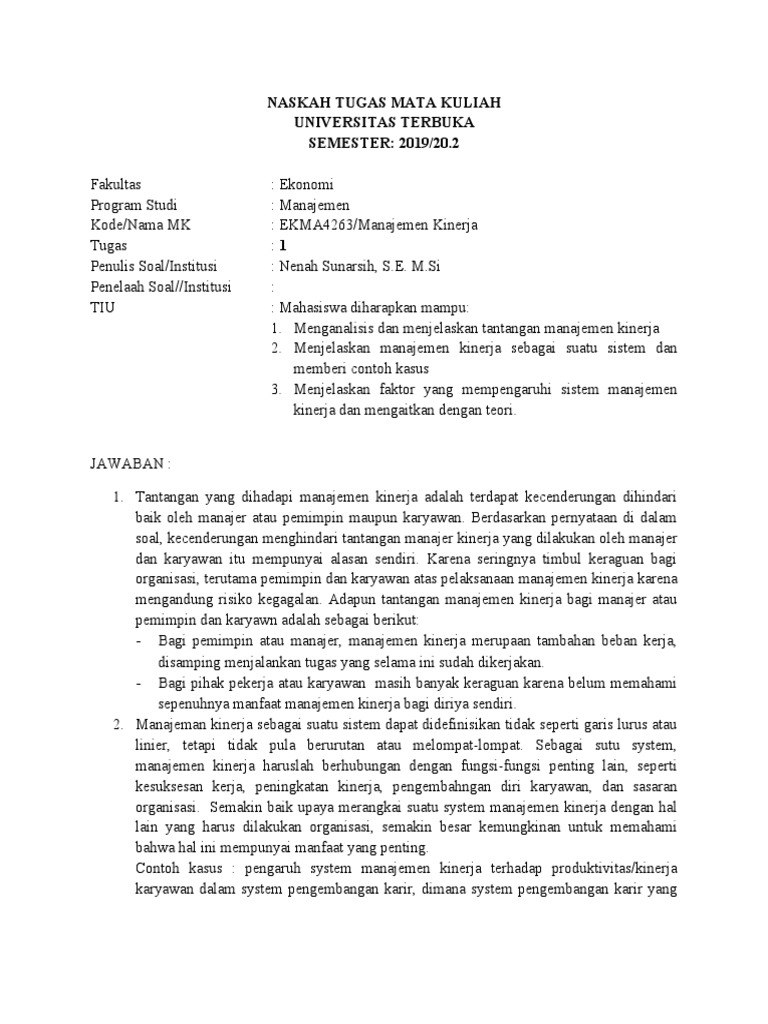 EKMA4263 - Manajemen Kinerja | PDF