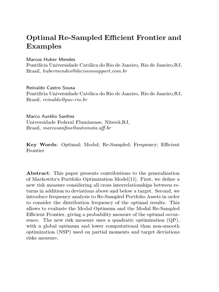 Optimal Re-Sampled Efficient Frontier and Examples | PDF | Modern ...