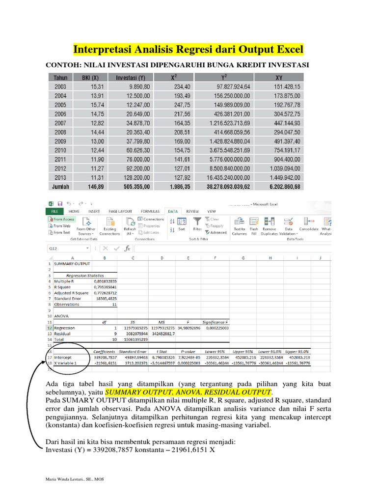 Interpretasi Output Regresi Excel | PDF
