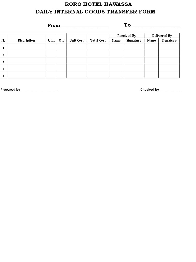 Daily Goods Transfer Form - RORO Hotel | PDF