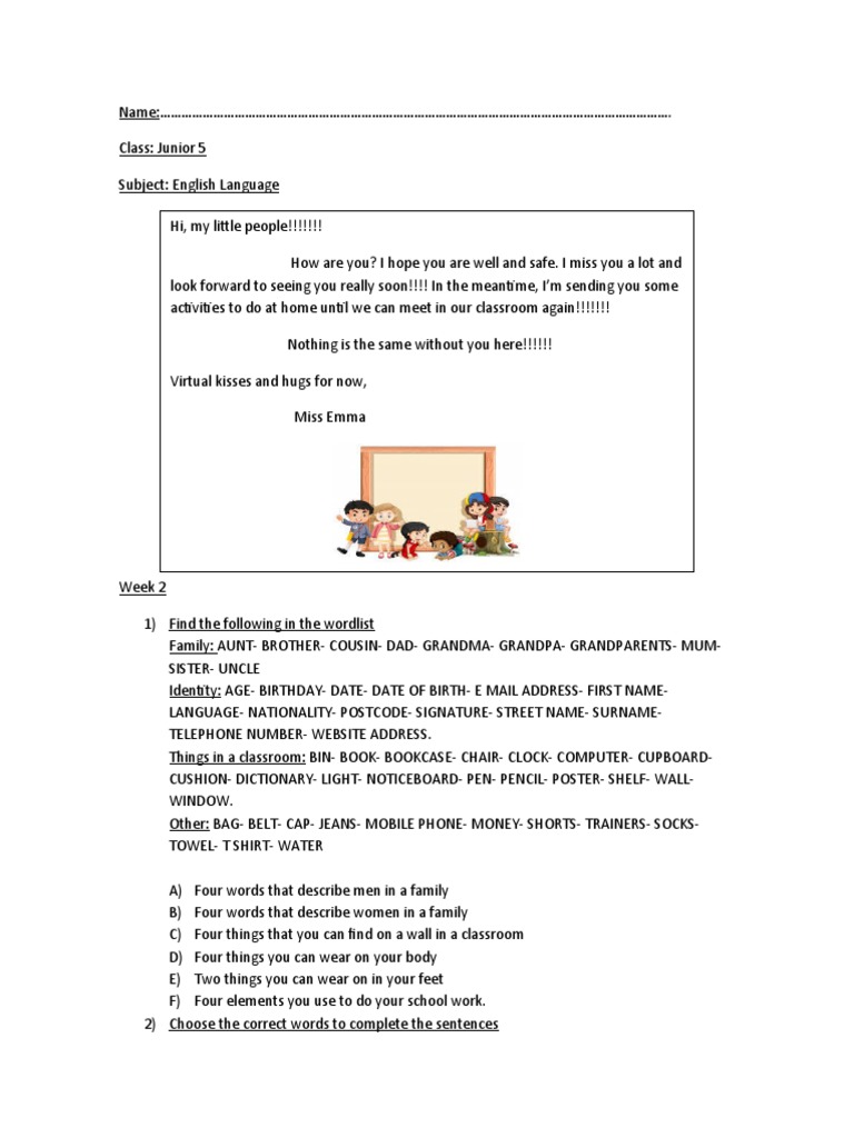 Junior 5 Semana 2-1 | PDF | Grammar | Linguistic Typology