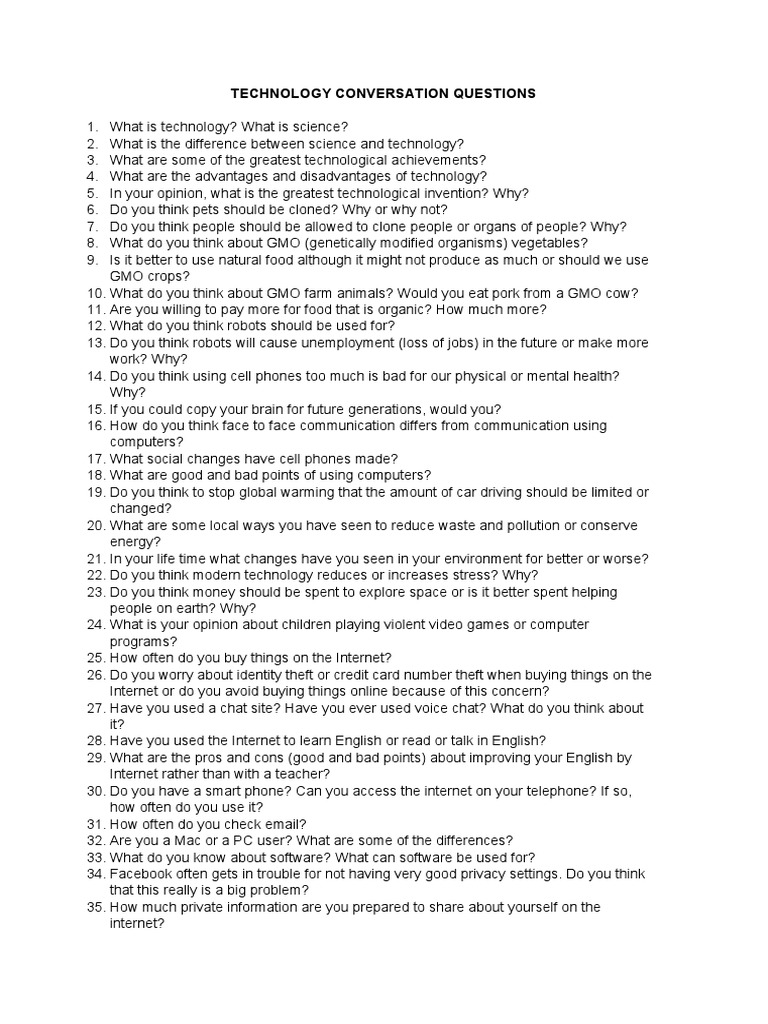 Technology Conversation Questions | PDF | Genetically Modified Organism ...