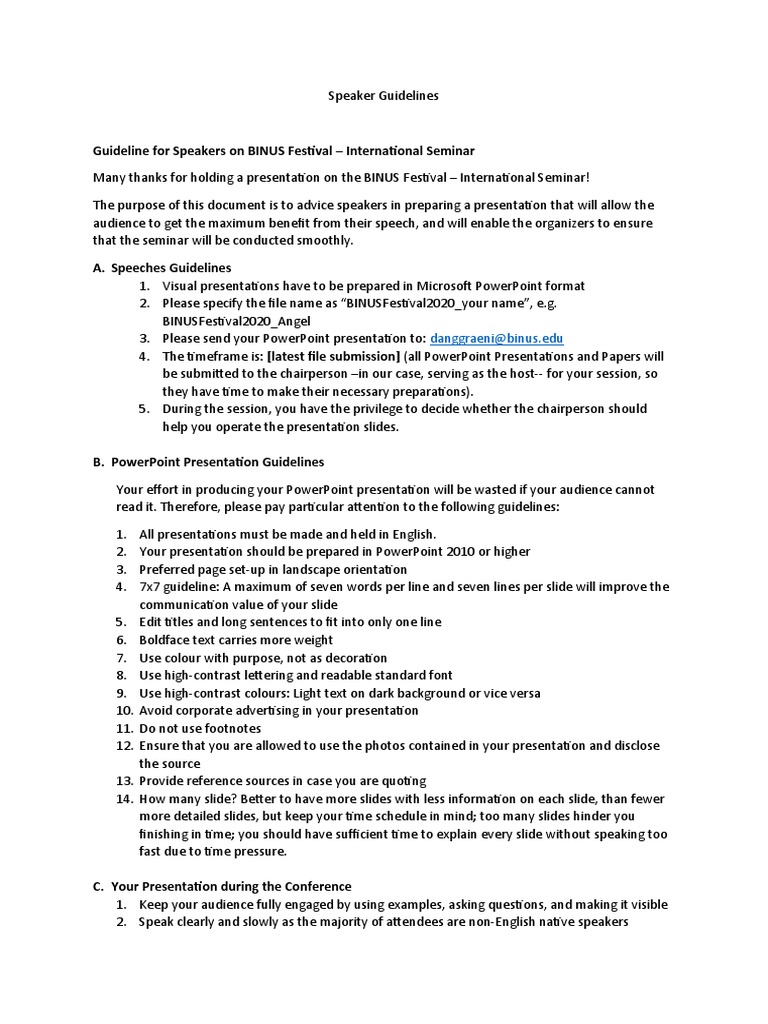 Guideline For Speakers On BINUS Festival - International Seminar | PDF ...