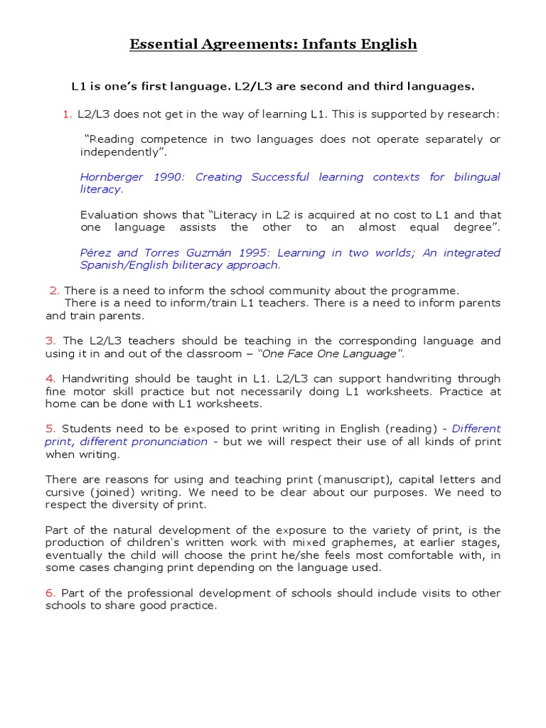Essential Agreements: Infants English | PDF | Second Language | First ...