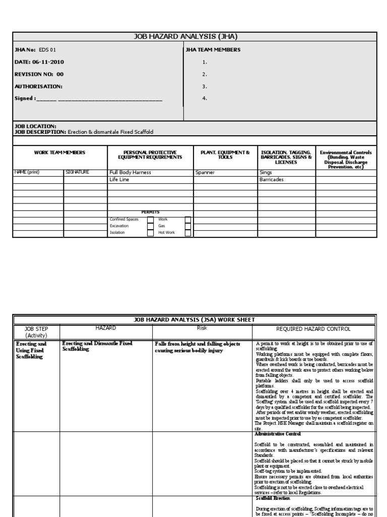 JHA 01 Erecting Fixed Scaffolding | PDF | Scaffolding | Safety