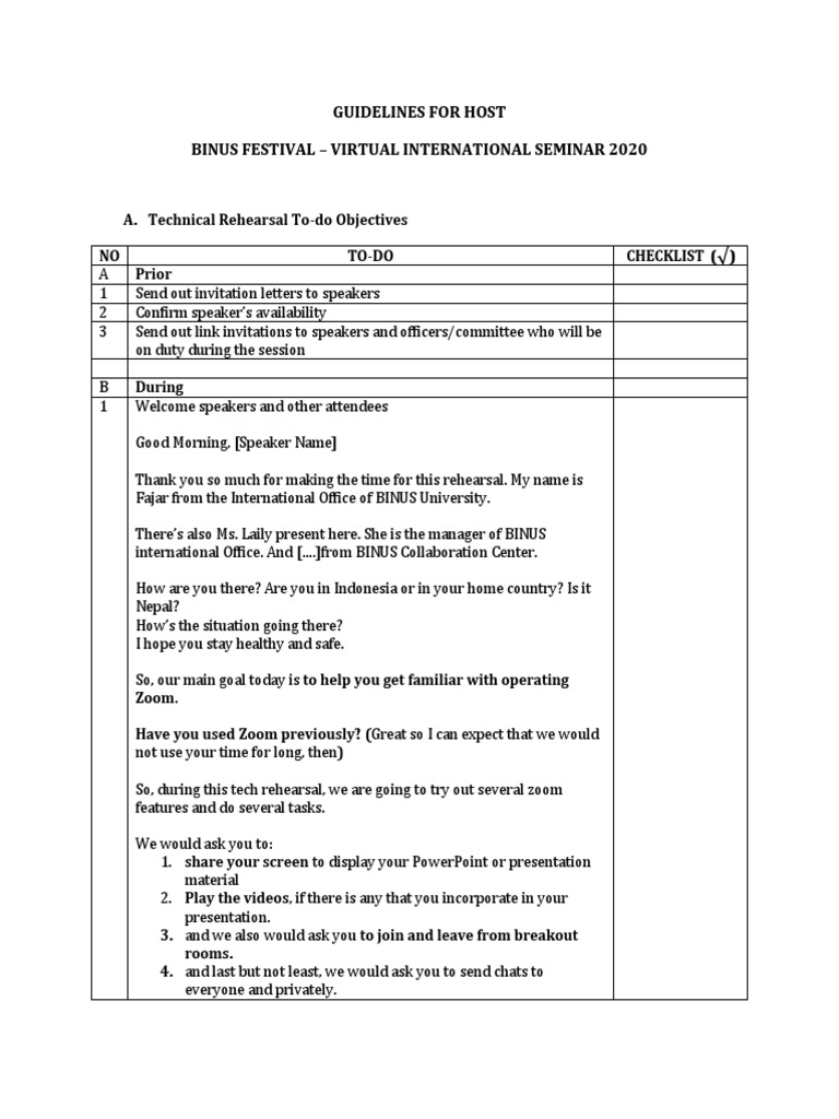 Host Guidelines - BINUS Festival | PDF | Business