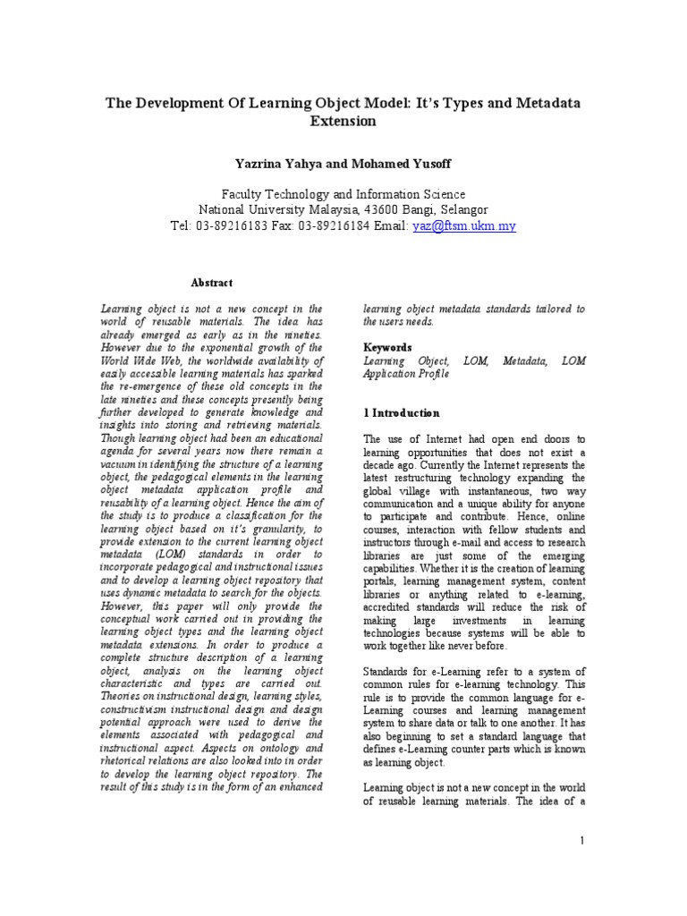 Classification of Learning Objects Based on Granularity and Extension ...