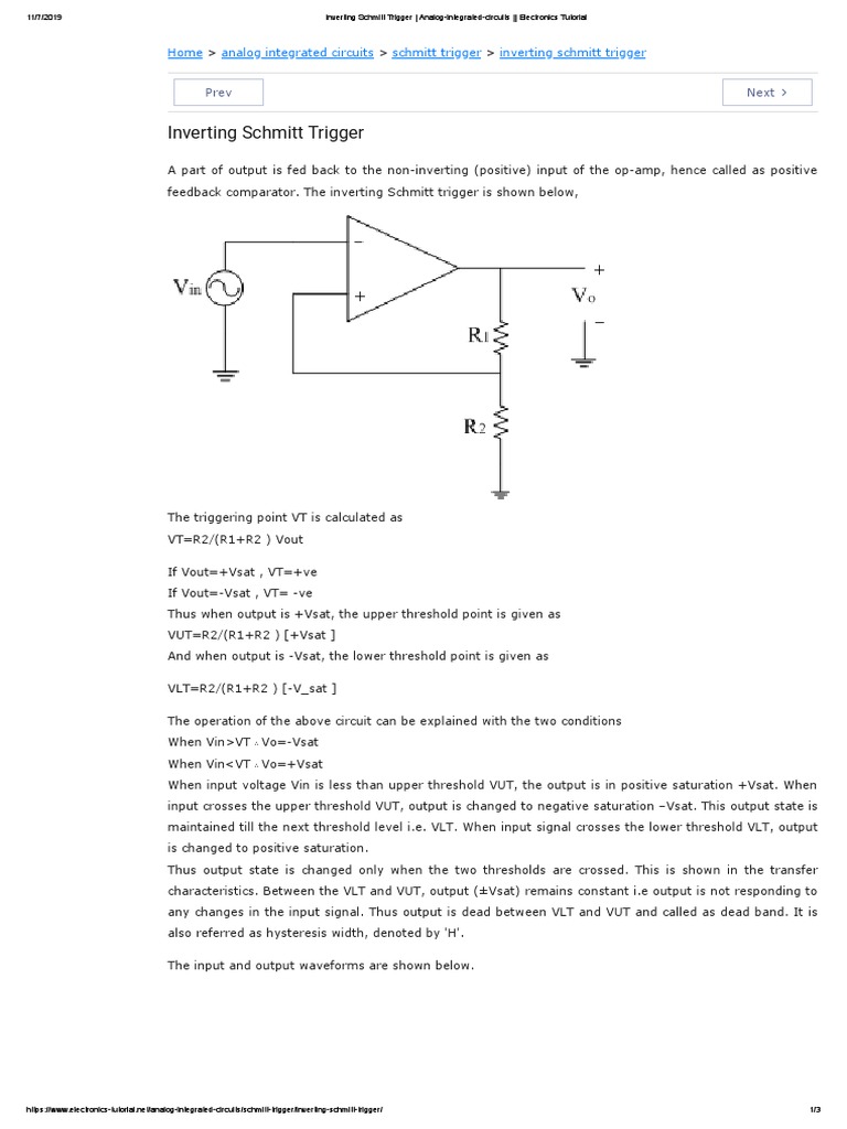 Inverting Schmitt Trigger | PDF | Analog Circuits | Digital Electronics