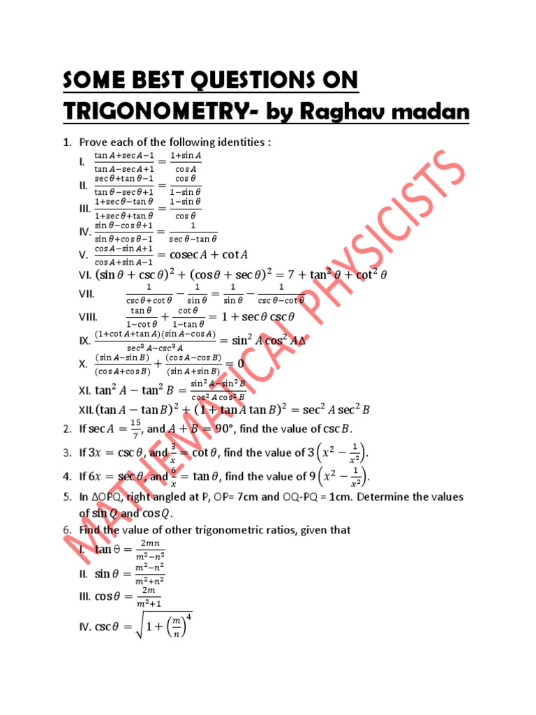 Some Best Questions On Trigonometry | PDF | Sine | Trigonometric Functions