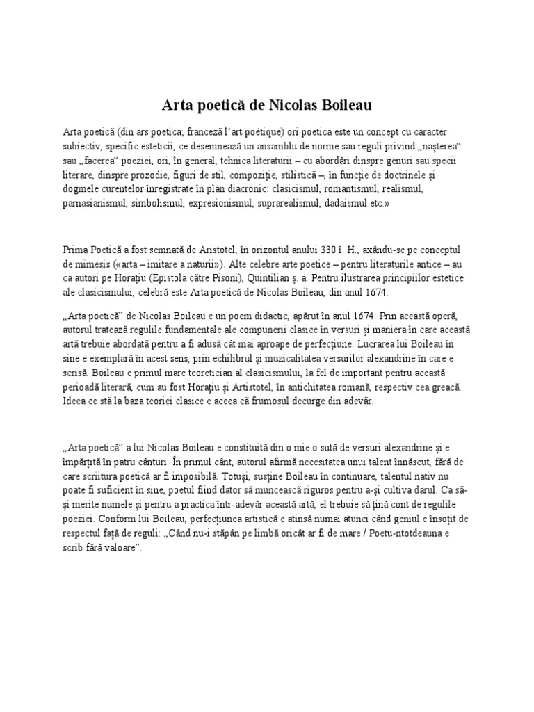 Arta Poetică de Nicolas Boileau | PDF